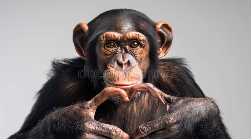 Chimpanzee Making Heart Shape with Hands Against White Background Stock ...