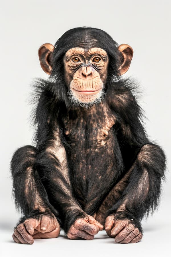 A Chimpanzee Sitting Calmly on a White Surface, Suitable for Various ...