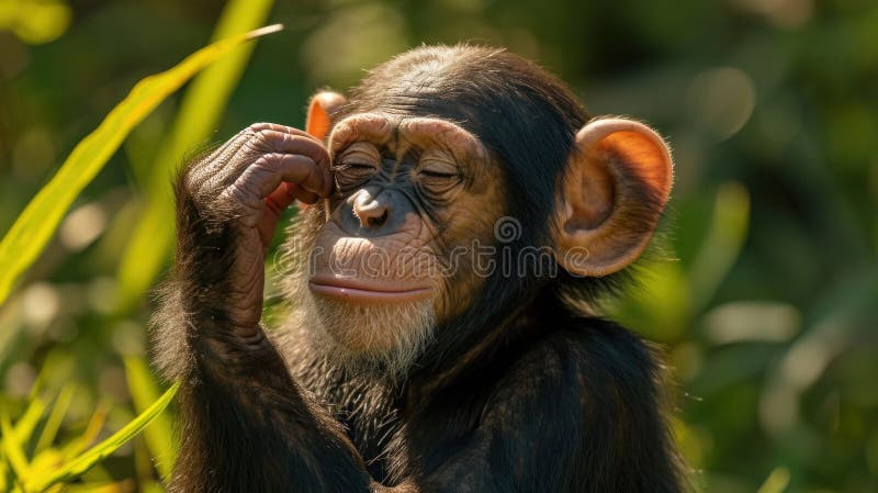 A Chimpanzee is Sitting in the Grass and Scratching His Head, AI Stock ...