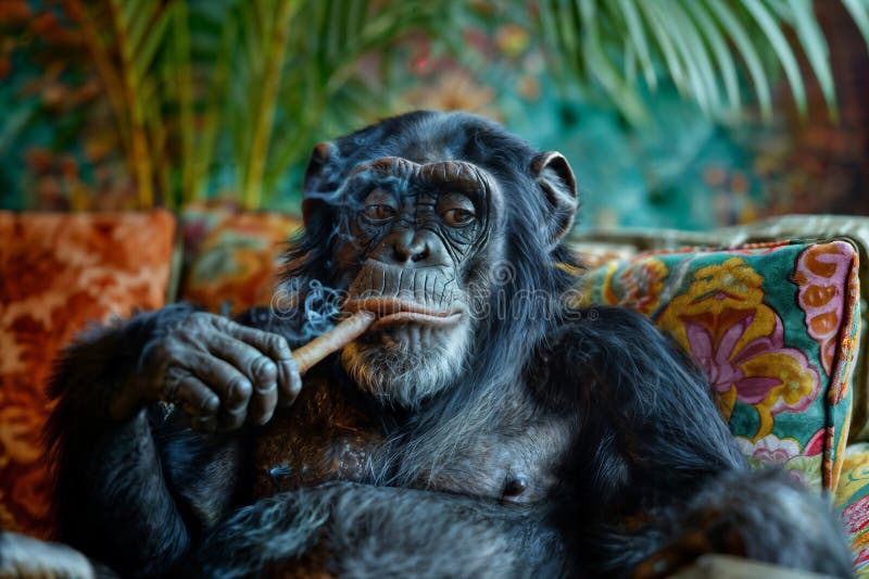 Chimpanzee Smoking a Cigar stock illustration. Illustration of smoke ...