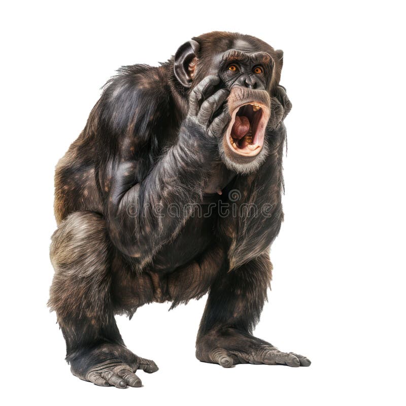 Chimpanzee Standing and Screaming with Hands on Face Stock Photo ...