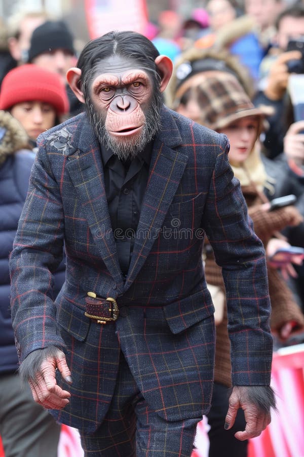 Chimpanzee in Tailored Suit Navigates Crowd with Confidence and Style ...