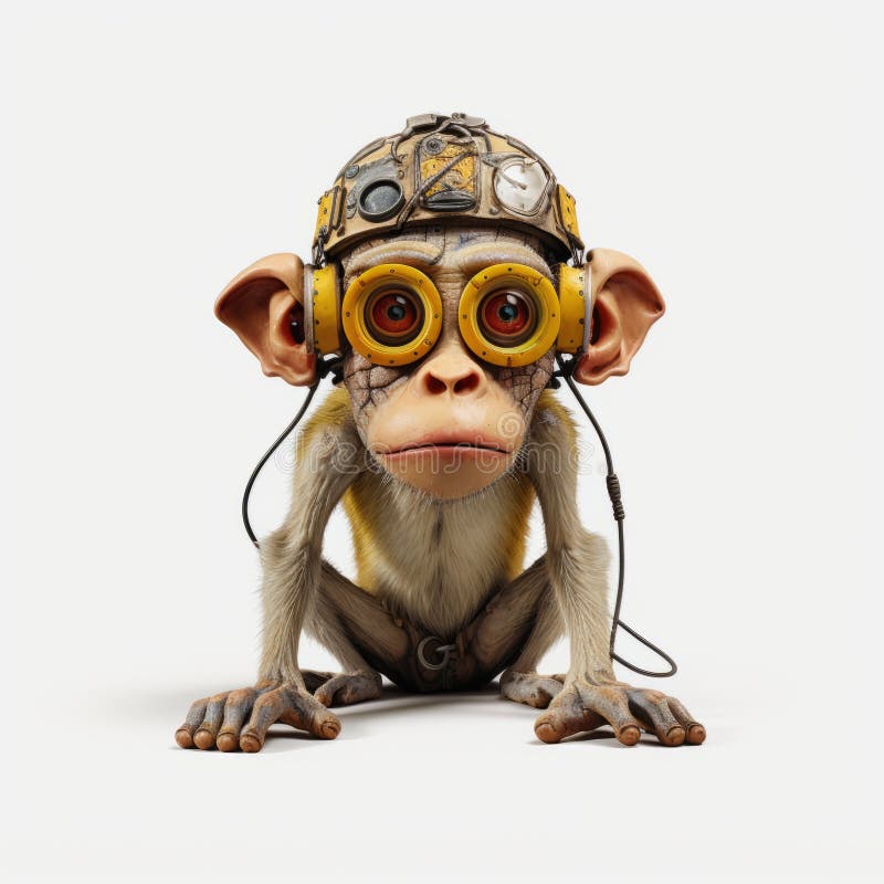 Surreal 3d Monkey with Glasses and Helmet in Expressive Facial ...