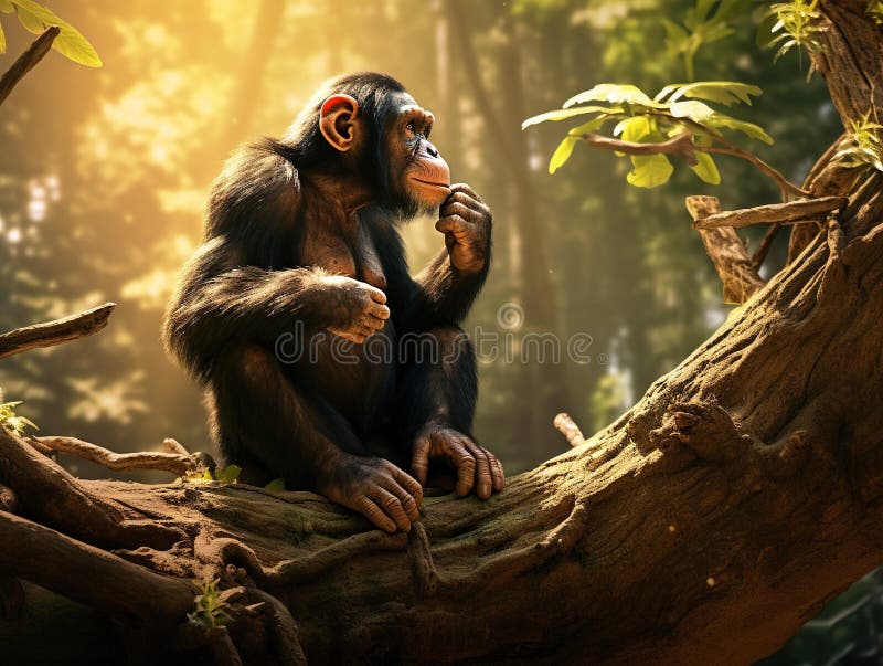 Chimpanzee on a Tree Made with Generative AI Illustration Stock ...