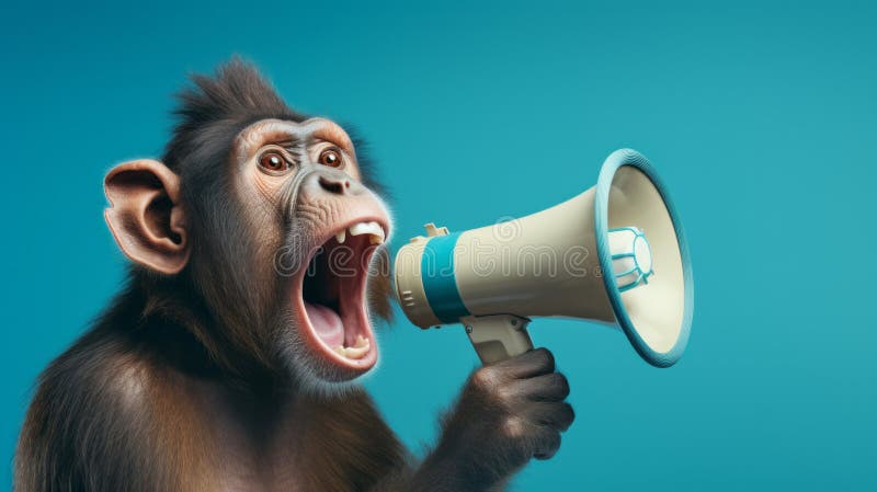 A Chimpanzee Using a Megaphone To Make a Loud Announcement Stock Image ...