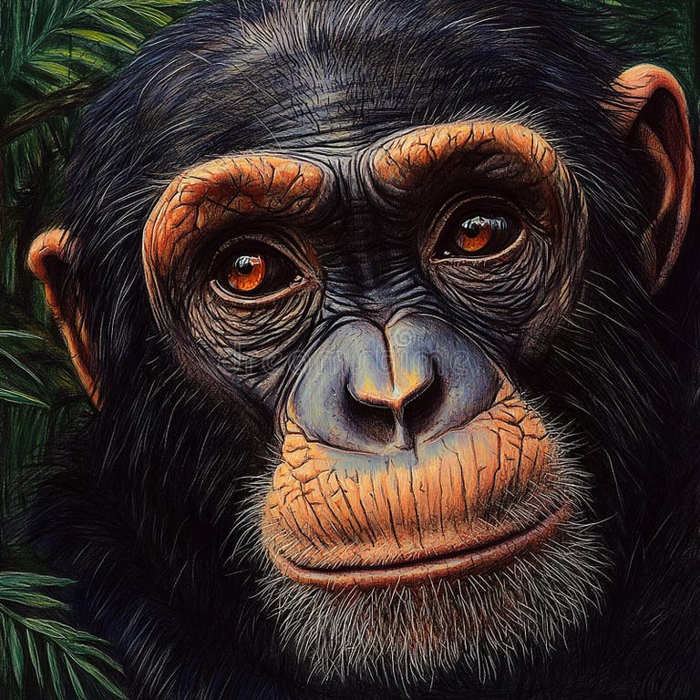 Chimpanzee Chimp Portrait Animal Face, Ape in Africa Stock Illustration ...
