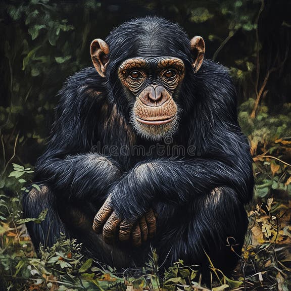 Chimpanzee Chimp Portrait Animal Face, Ape in Africa Stock Illustration ...
