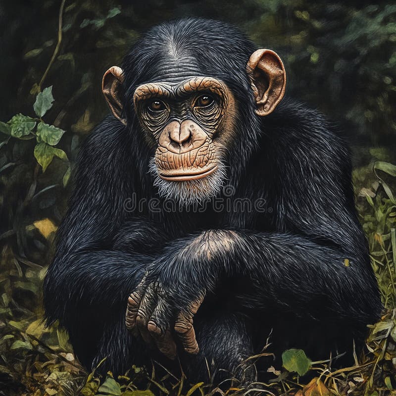 Chimpanzee Chimp Portrait Animal Face, Ape in Africa Stock Illustration ...