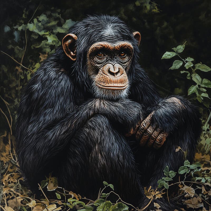 Chimpanzee Chimp Portrait Animal Face, Ape in Africa Stock Illustration ...