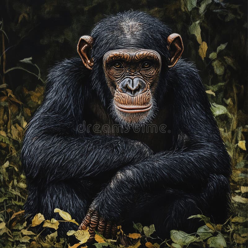 Chimpanzee Chimp Portrait Animal Face, Ape in Africa Stock Illustration ...