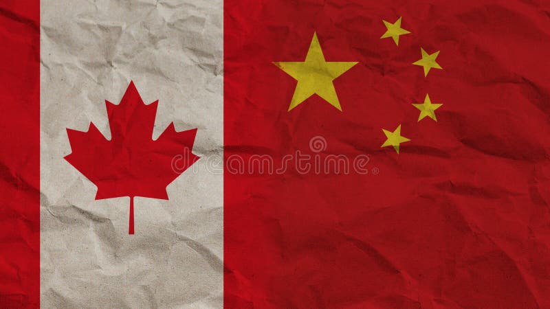 China and Canada Flags Together, Crumpled Paper Effect 3D Illustration ...