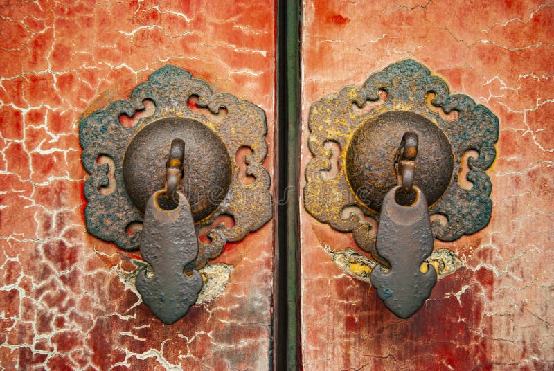 China Beijing Forbidden City, Ancient Red Gate, Rusty Bronze Knobs ...