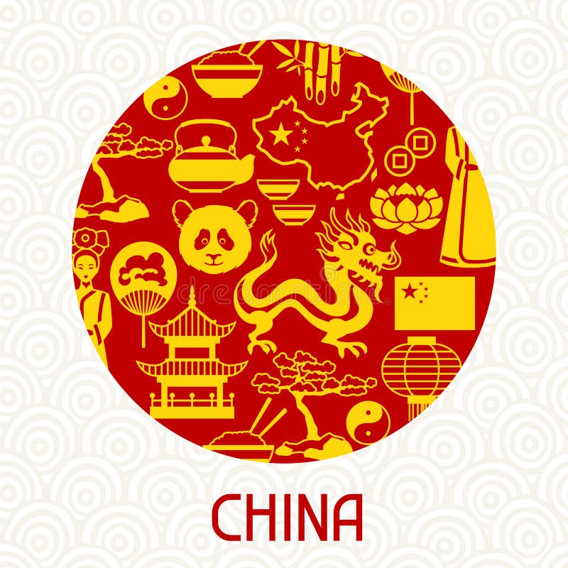 China Card Design. Chinese Symbols and Objects Stock Vector ...