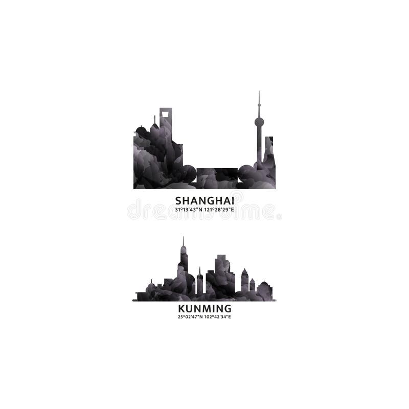 China Cities Logo and Icon Set for Shanghai, Kunming Stock Vector ...