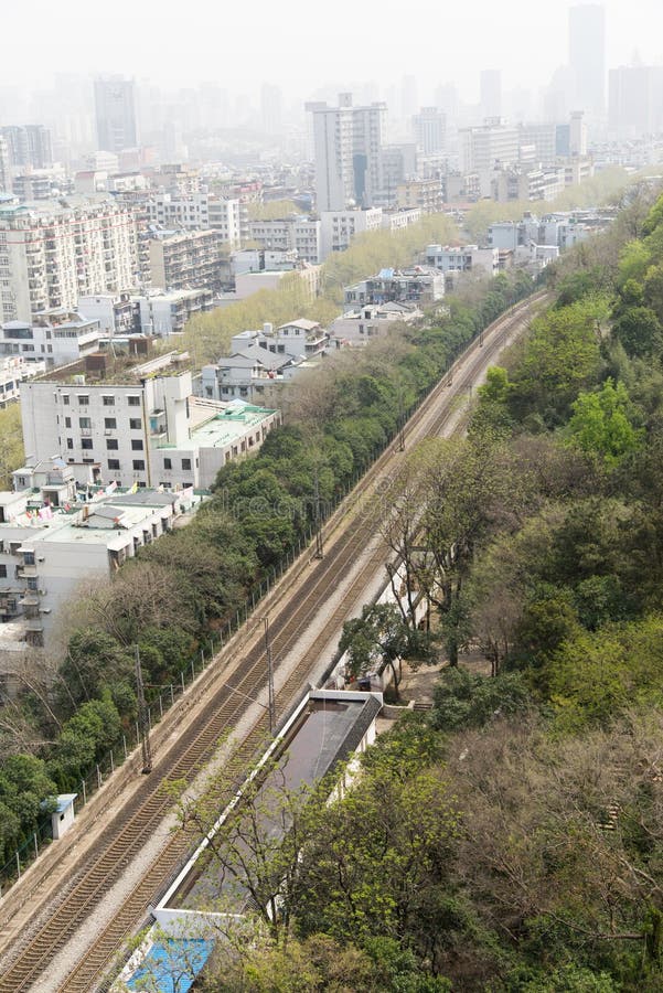 China City with Rail, Bird Eyes View Stock Image - Image of rural, asia ...