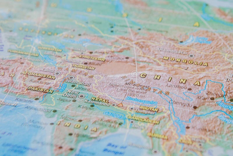 China in Close Up on the Map. Focus on the Name of Country Stock Image ...