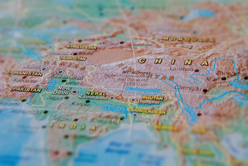China in Close Up on the Map. Focus on the Name of Country Stock Photo ...