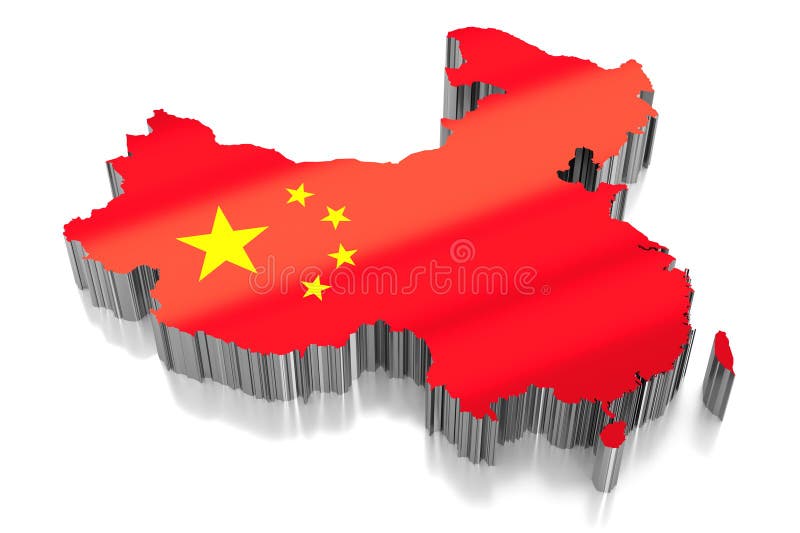 China - Country Borders and Flag - 3D Illustration Stock Illustration ...