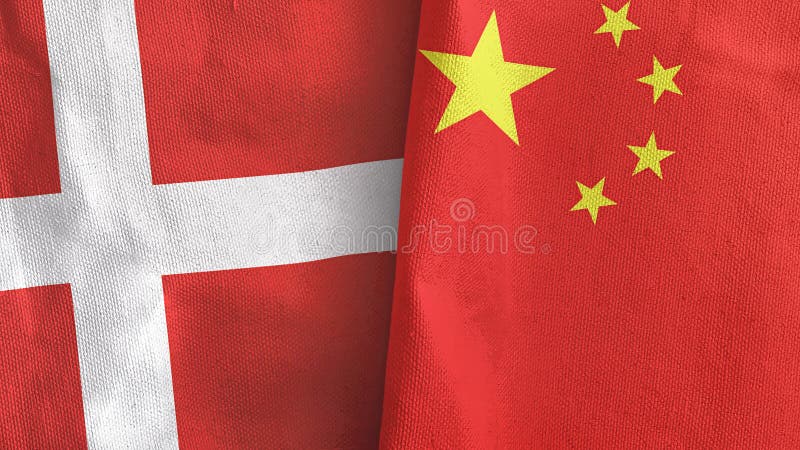 China and Denmark Two Flags Textile Cloth 3D Rendering Stock ...