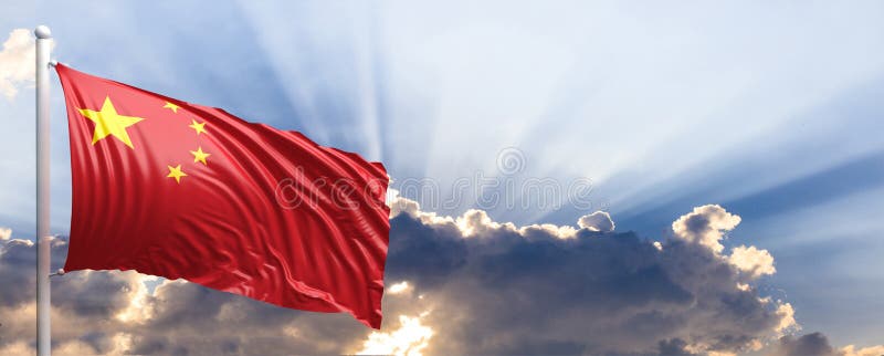 China Flag on Blue Sky. 3d Illustration Stock Illustration ...
