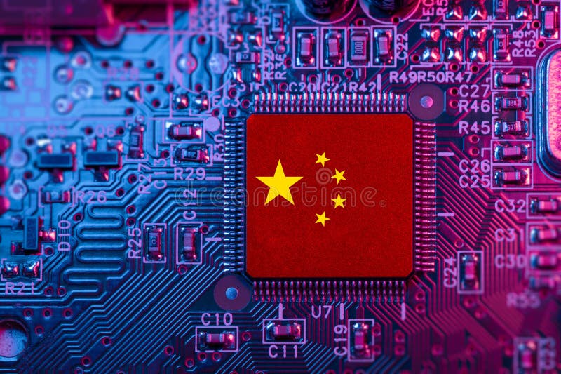 China Flag on Computer Chip for Chip War Concept. Global Chipmakers CPU ...