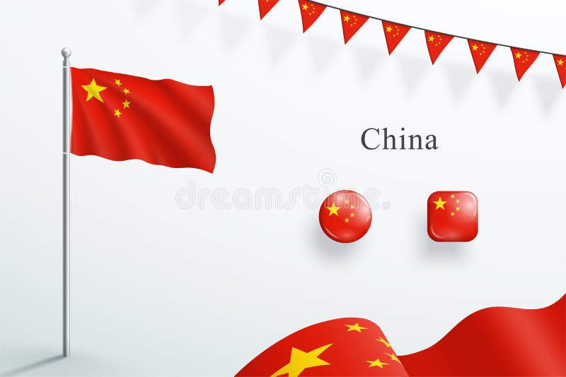 China Flag 3d Elements Waving Flagpole Bunting Buttons Stock Vector ...