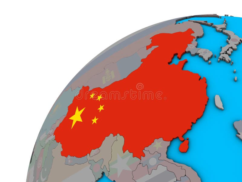 China with Flag on 3D Globe Stock Illustration - Illustration of render ...