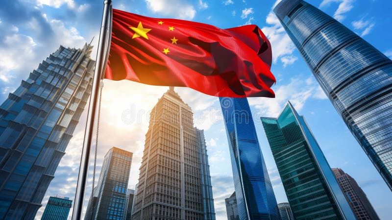 China Flag and Government Building with Skyscrapers Stock Illustration ...