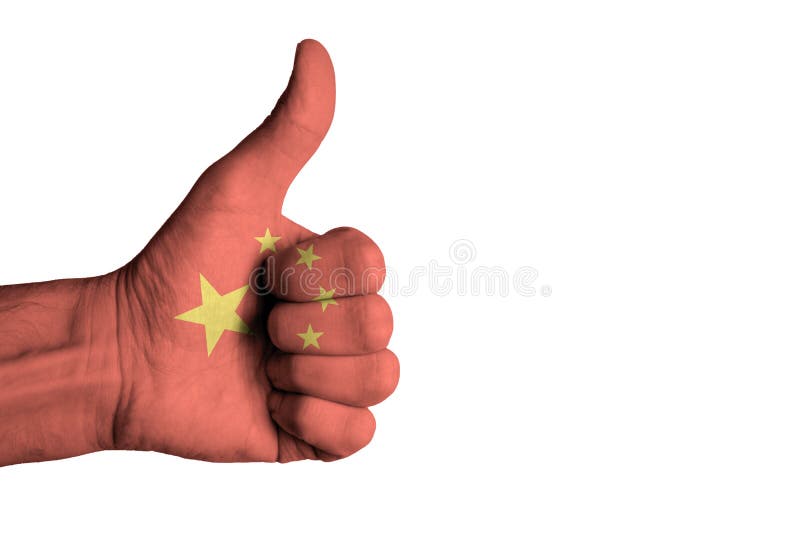 China Flag on Human Male Thumb Up Hand Stock Image - Image of station ...