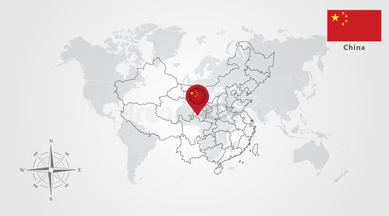 China Flag Icon Design with Map Outline Stock Vector - Illustration of ...