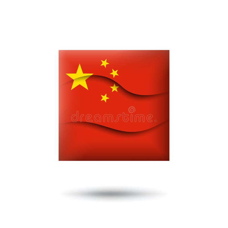 China Flag Icon in the Shape of Square. Waving in the Wind. Abstract ...