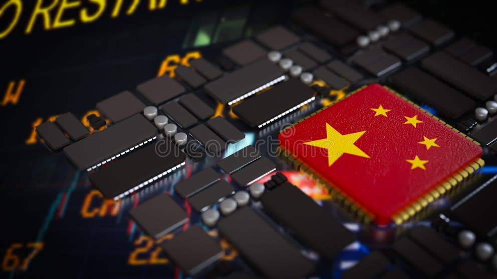 The China Flag on Pcb Board for Technology Concept 3d Rendering Stock ...