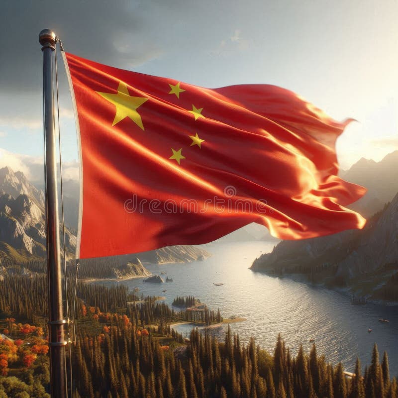 Fabric Flag of China Waving in the Wind with Realistic Detail Stock ...