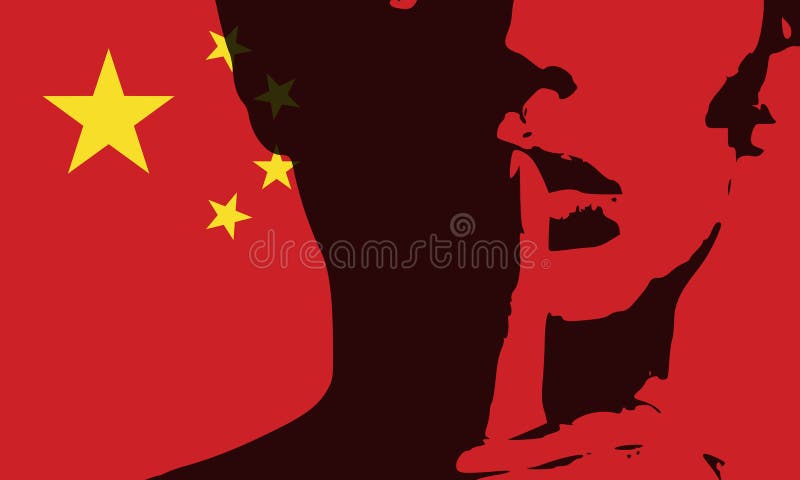 China Flag with a Silhouette Gesturing Silence Stock Illustration ...