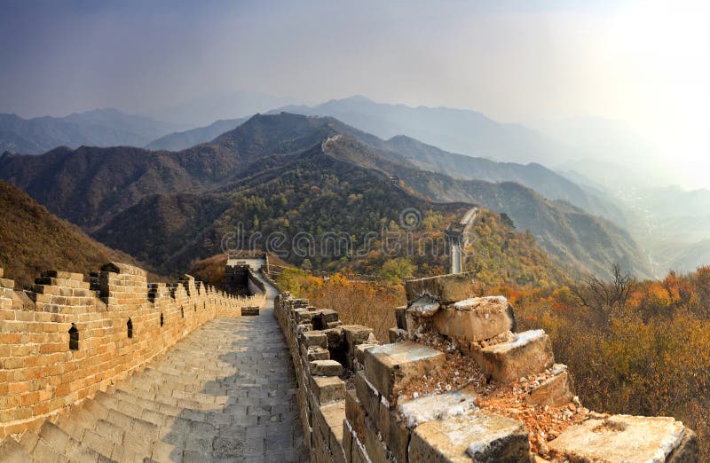 China Great Wall Steps Down Vert Panorama Stock Photo - Image of china ...