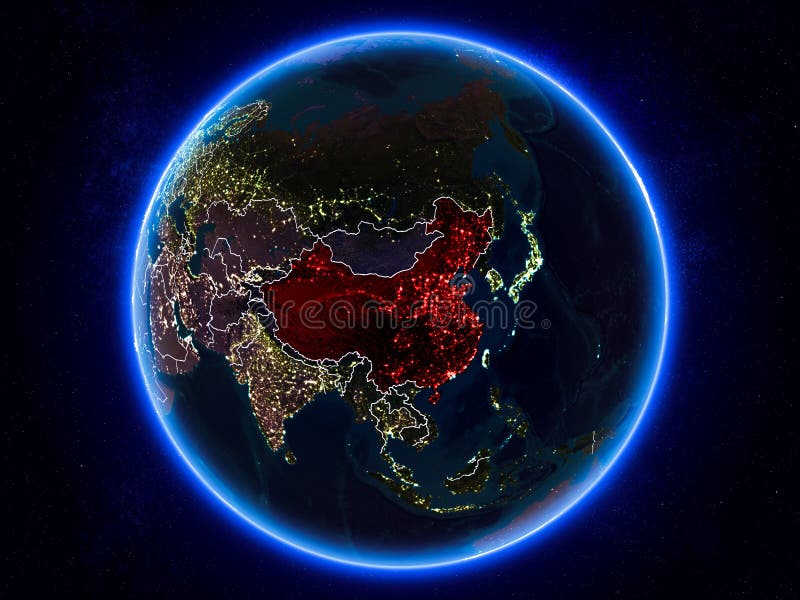China on Earth from Space at Night Stock Illustration - Illustration of ...