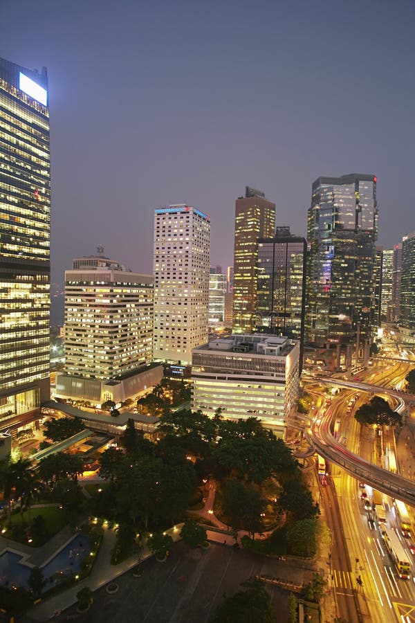 China Hong Kong Elevated View of Illuminated Cityscape Stock Photo ...