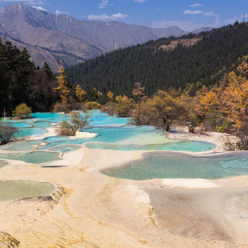China Huanglong landforms stock photo. Image of river - 38373948