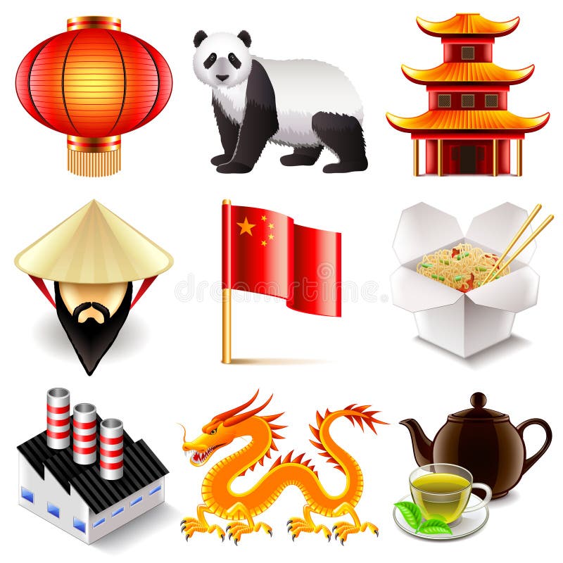 China icons vector set stock vector. Illustration of animal - 69250838