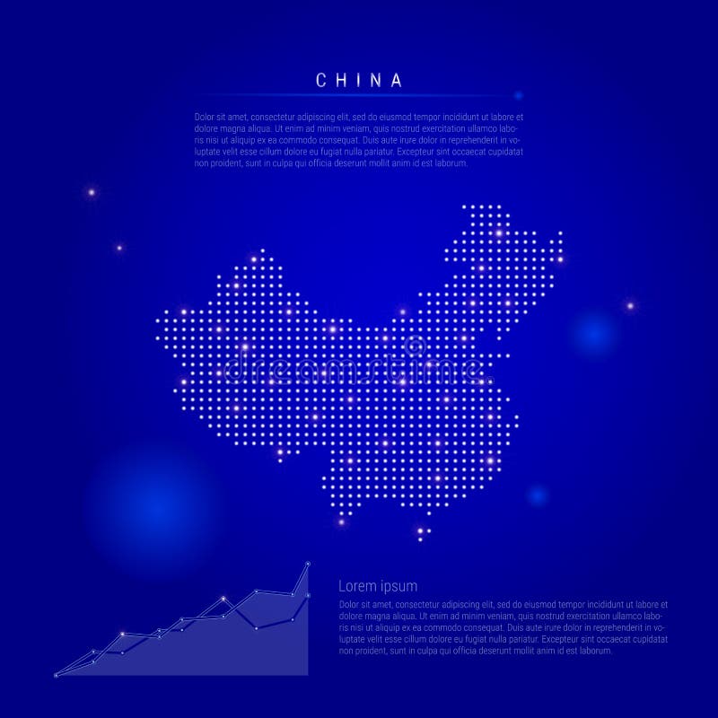 China Illuminated Map With Glowing Dots. Dark Blue Space Background ...