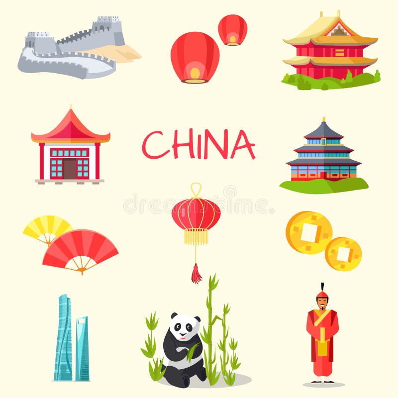 China Inscription and Traditional Things Set. Stock Vector ...