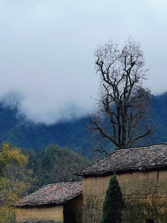 Ancient Village in Mountains Stock Photo - Image of mountains, lushui ...