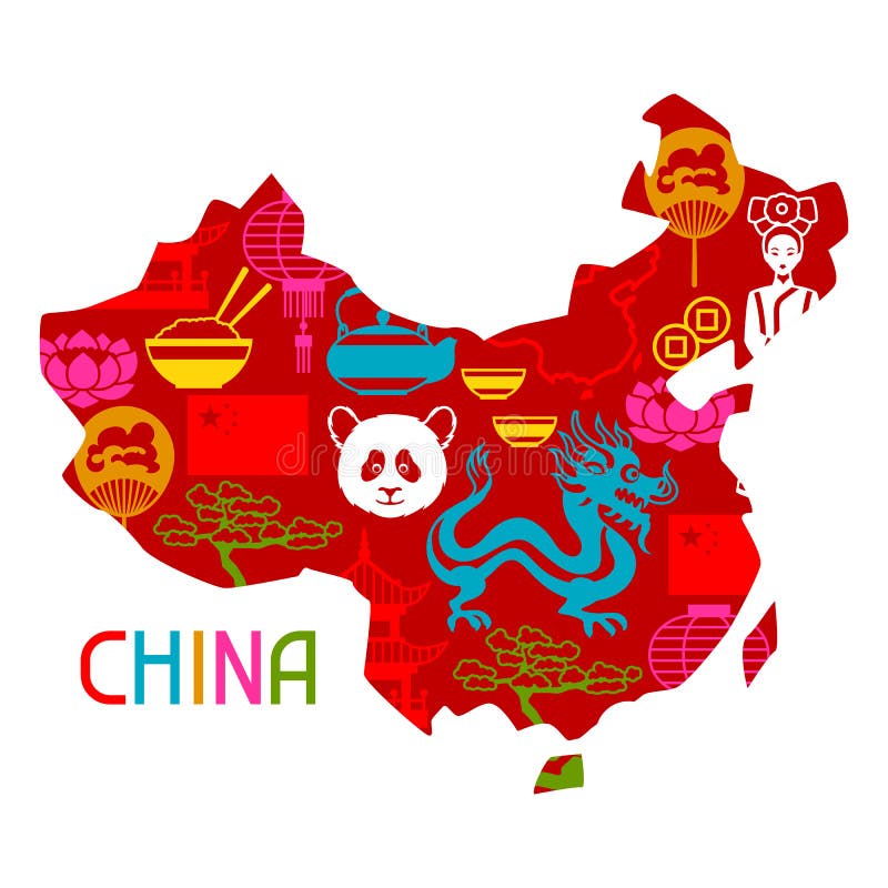 China Map Design. Chinese Symbols and Objects Stock Vector ...