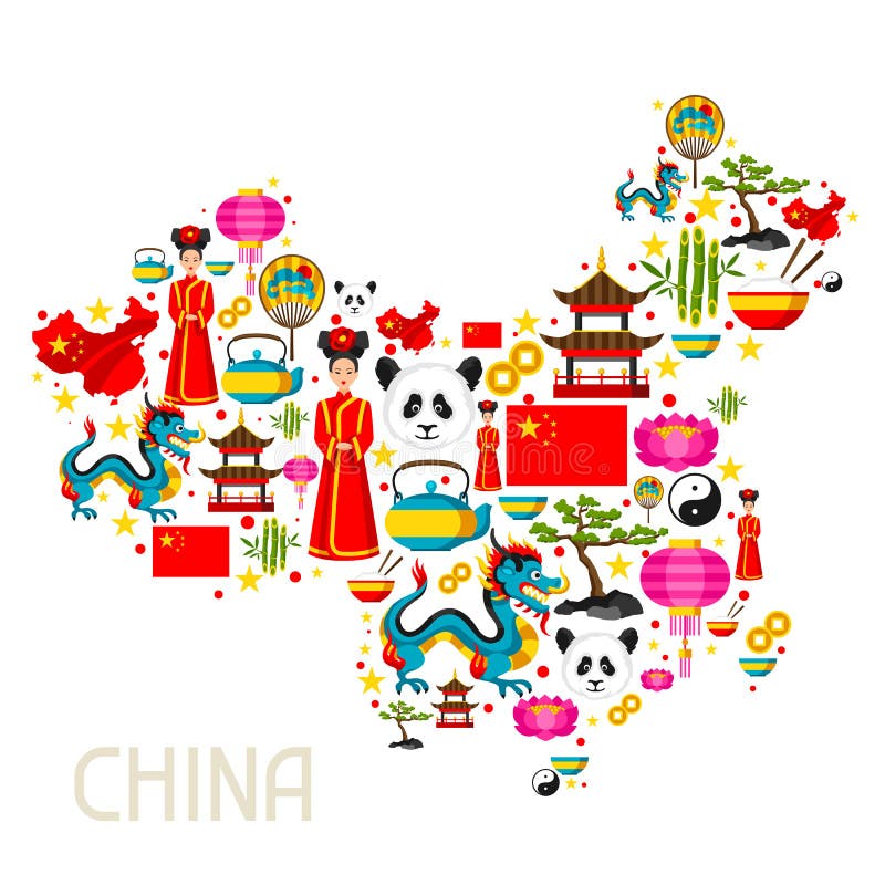 China Map Design. Chinese Symbols and Objects Stock Vector ...
