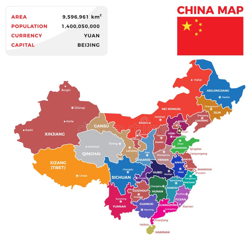 China Map Divided into Provinces or Regions with Modern Borders Stock ...
