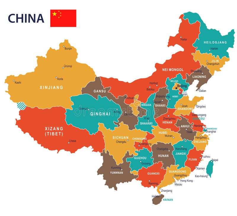 The Detailed Map of the China with Regions or States and Cities ...