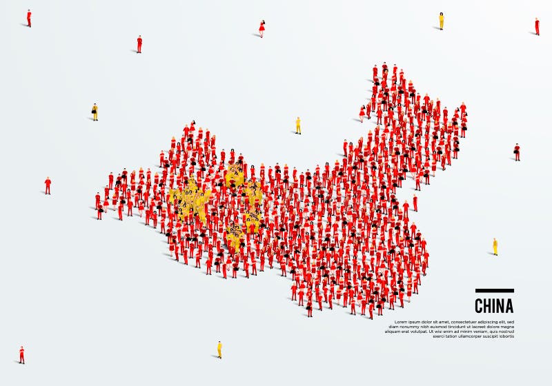 China Map and Flag. a Large Group of People in Chinese Flag Color Form ...