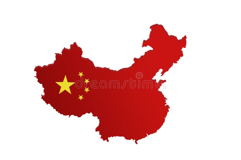 China Map, Isolated White Background, Red China Map with National Flag ...