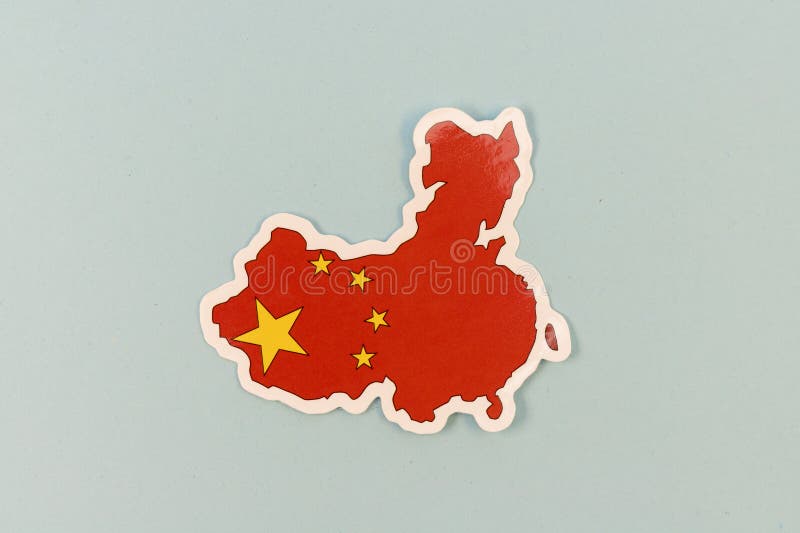 China Map with National Flag Sticker on Light Blue Background with Copy ...