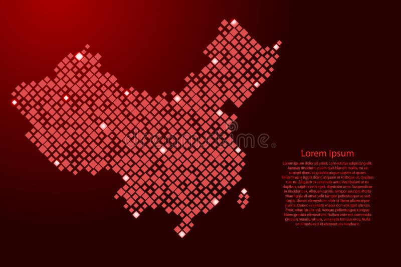 China Map from Red Pattern Rhombuses of Different Sizes and Glowing ...